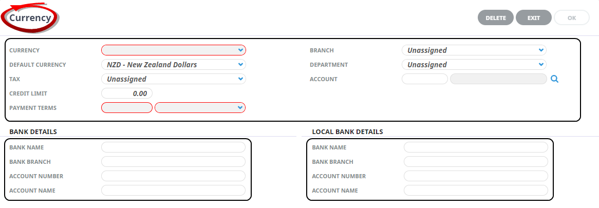 Debtor Currencies Tab